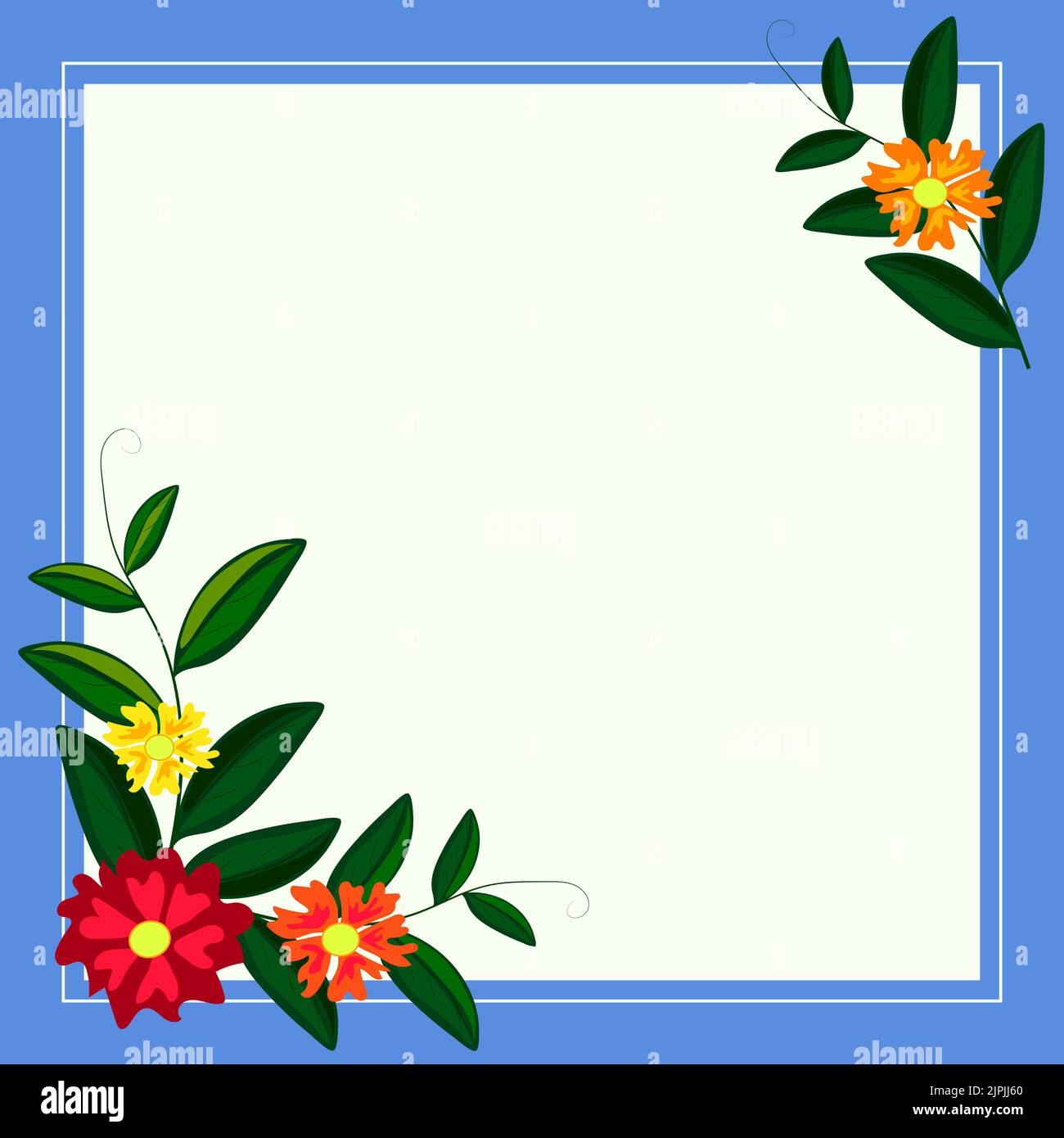 Frame With Leaves And Flowers Around And Important Announcements Inside ...