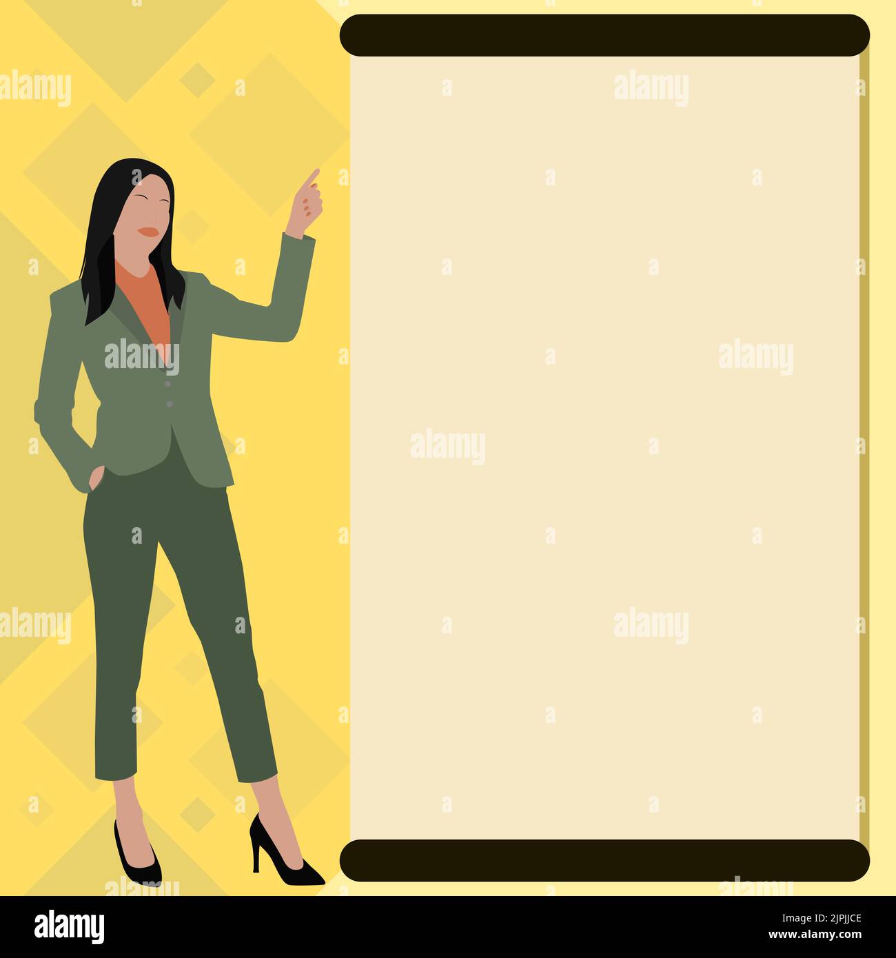 Businesslady Pointing Finger Empty Drawboard Representing Planning ...