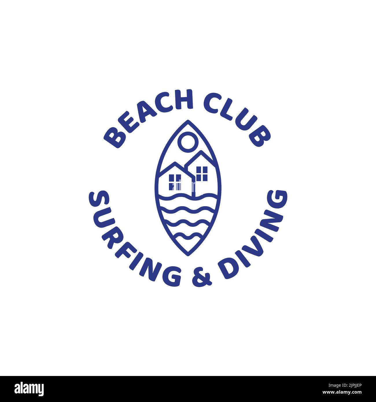 A creative logo with 'Beach Club Surfing and Diving' text on a white ...