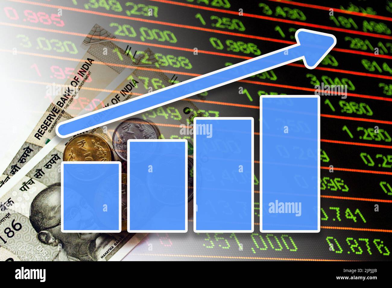 Economy Graph - Up Arrow, Cash Indian Rupees Notes and Stock Market ...
