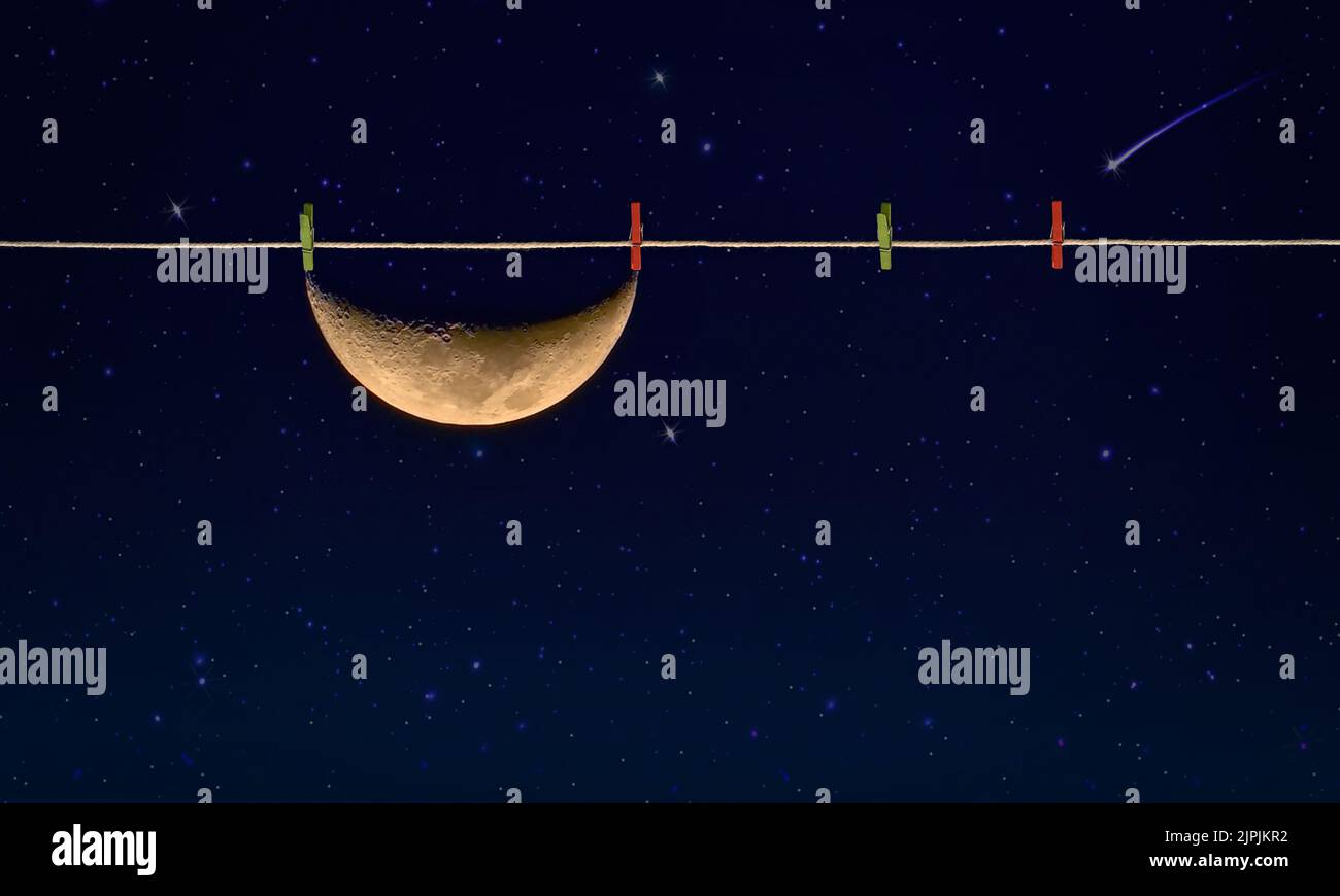 moon, clothesline, illusion, moons, clotheslines, illusions Stock Photo ...