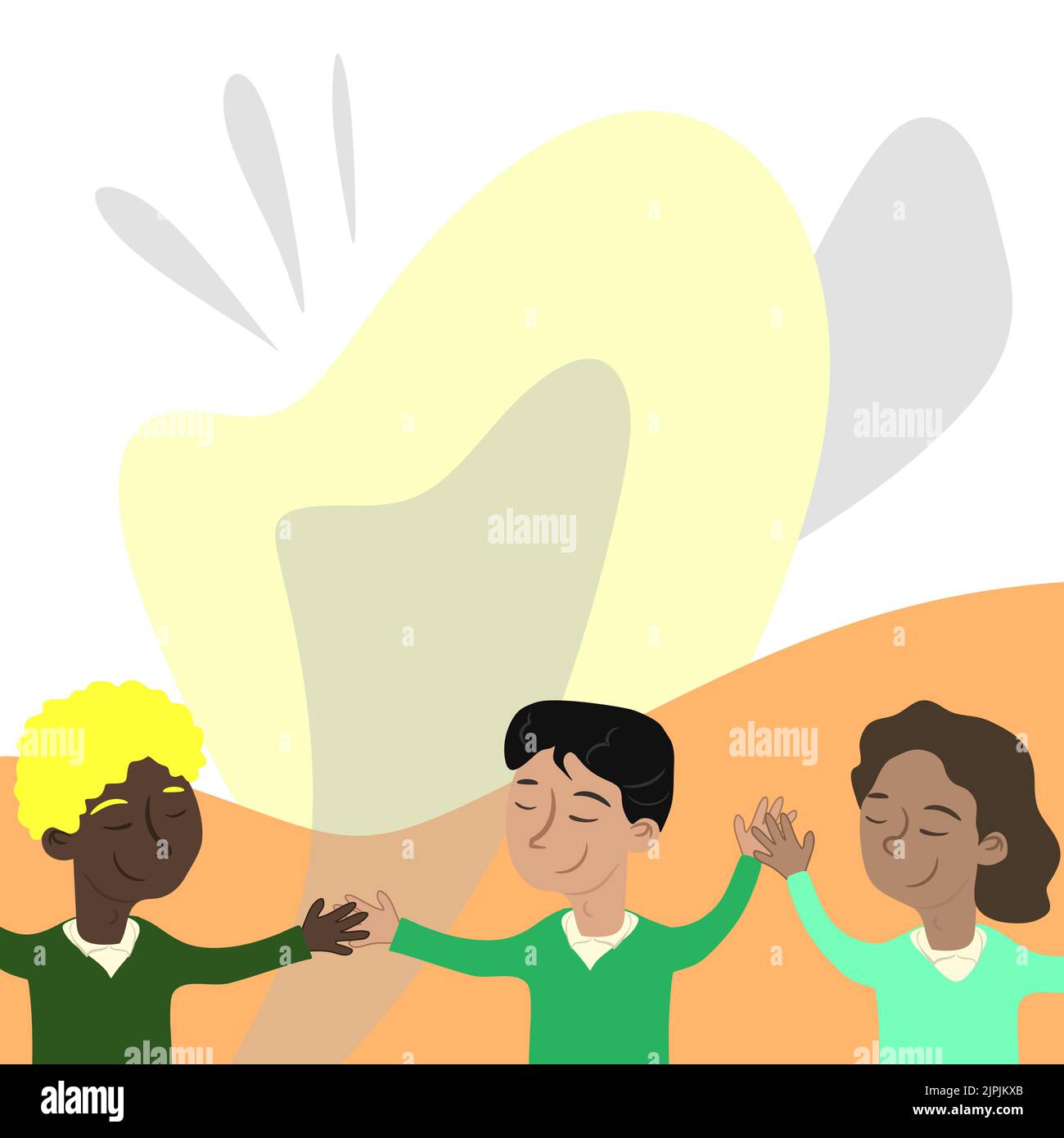 Three Standing People Drawing Holding Hands Showing Team Support And ...