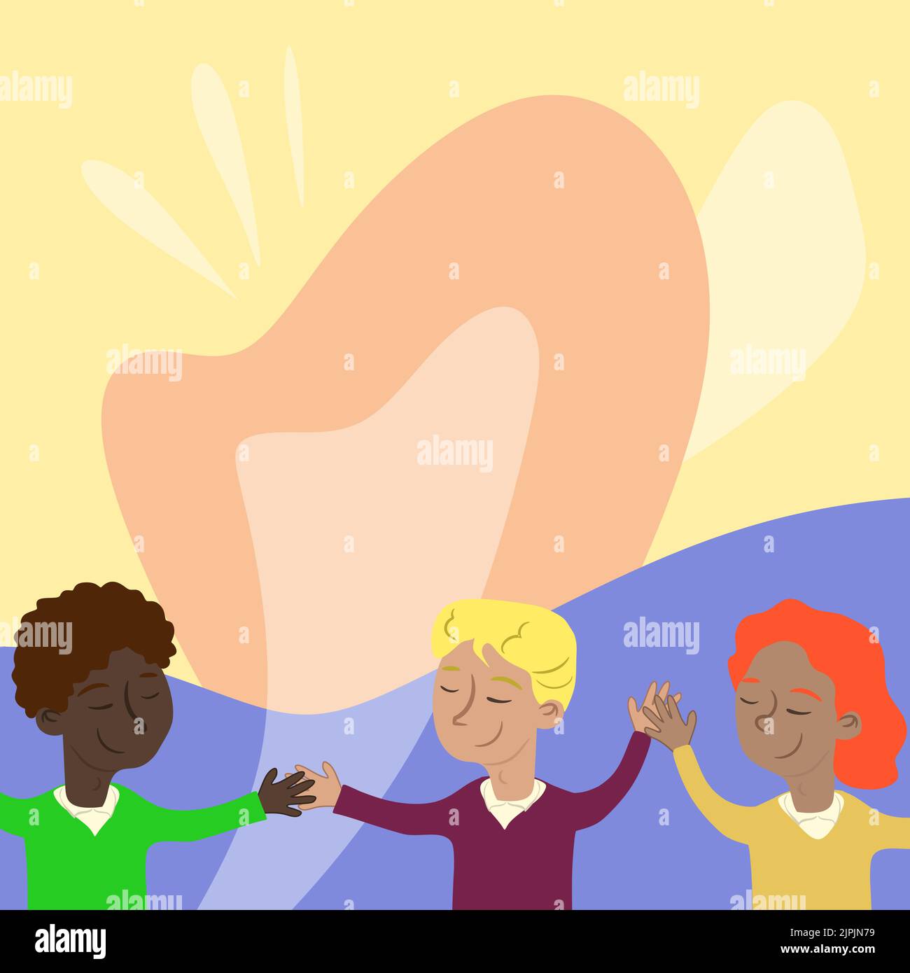 Three Standing People Drawing Holding Hands Showing Team Support And ...