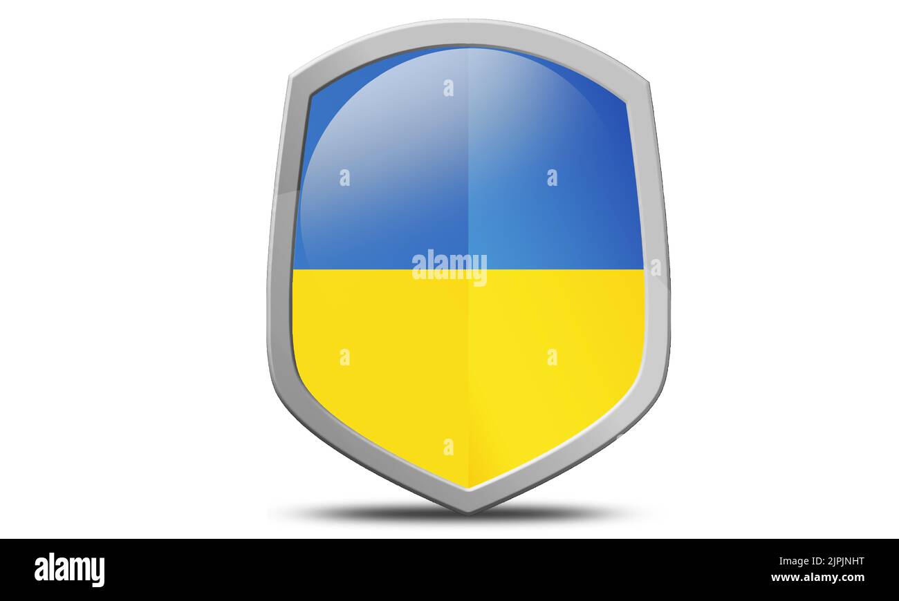 Shield painted in the colors of the flag of Ukraine, 3D rendering Stock ...