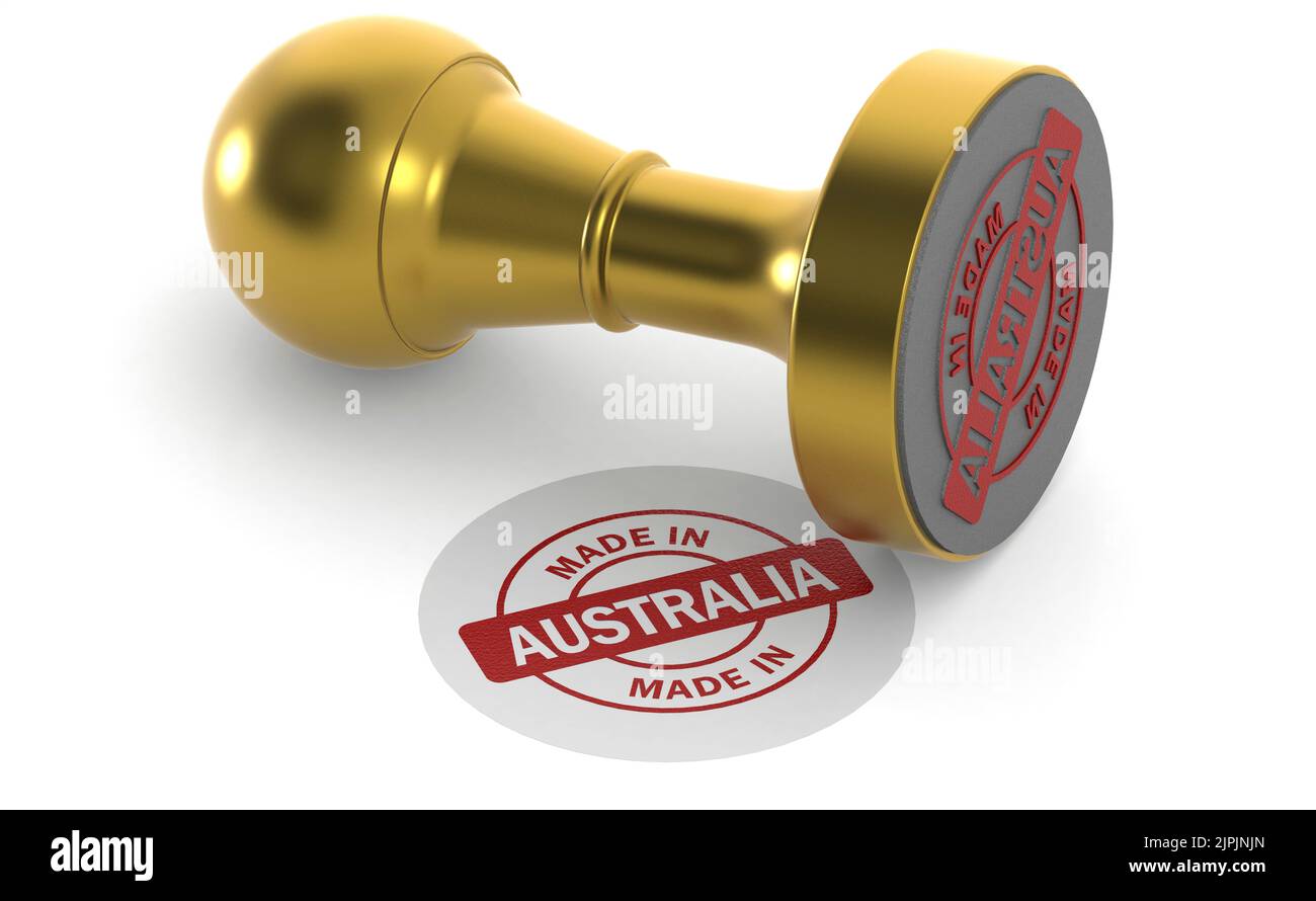 Golden stamp with made in Australia word, 3d rendering Stock Photo - Alamy
