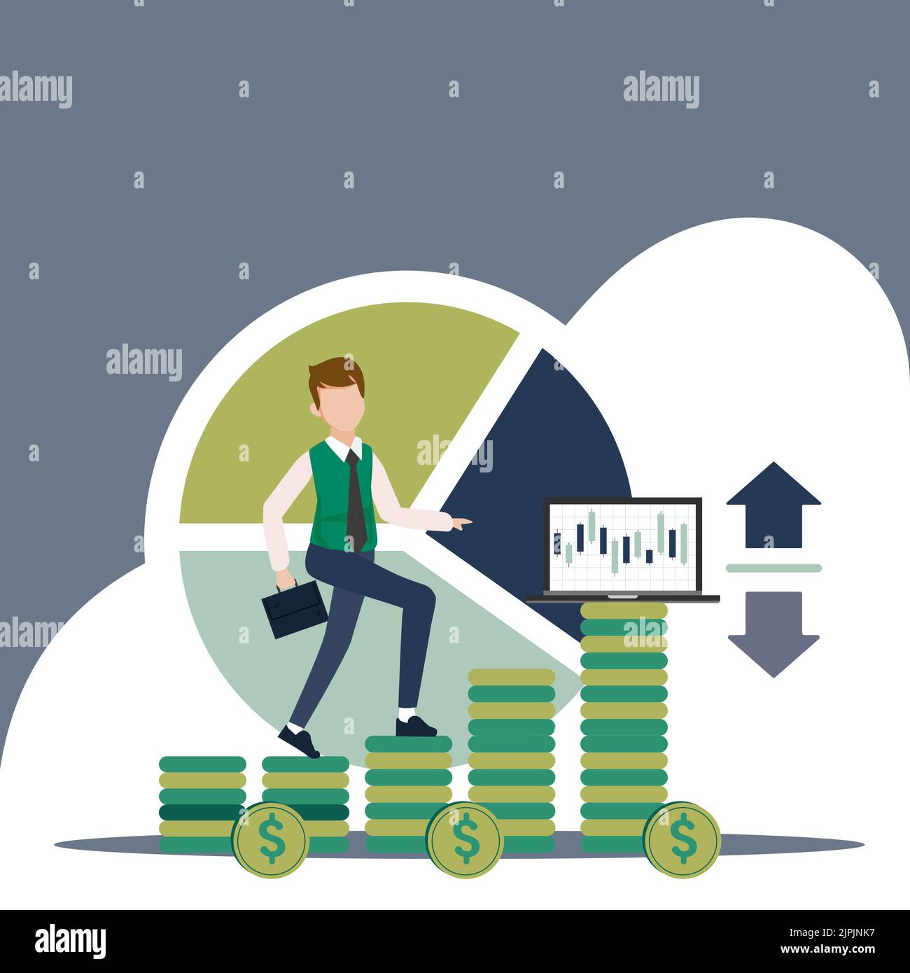 Gentleman Climbing Up Ladder Trying To Reach Stars And Big Goals. Man ...