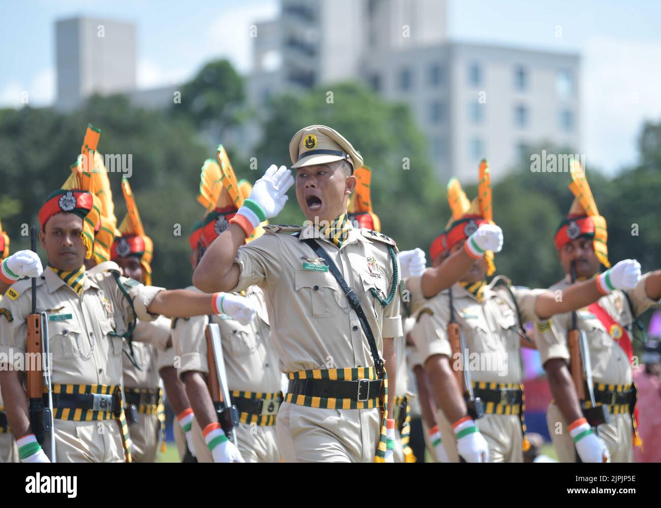 Soldiers of different platoons at the 76th Independence Day parade and ...