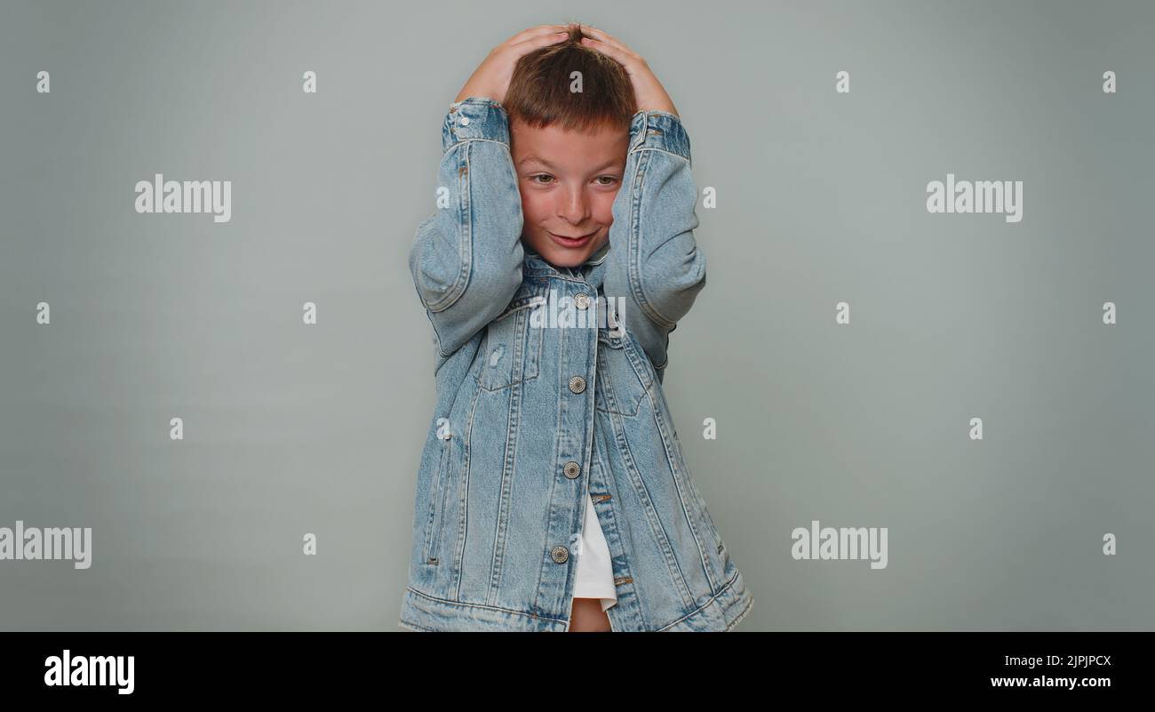 Stressed depressed toddler boy 10 years old expresses his fear and ...