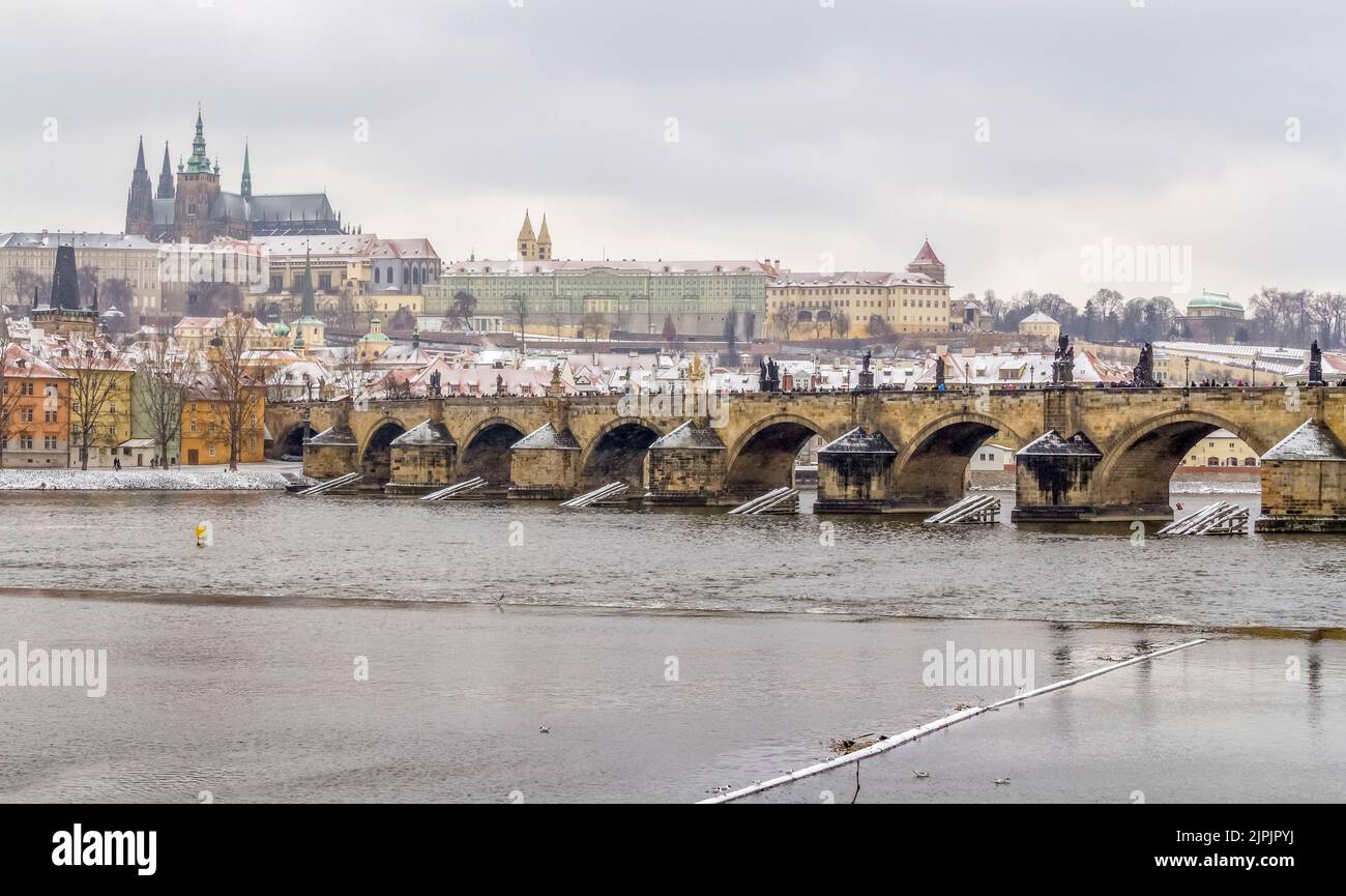 winter, prague, vltava river, charles bridge, winters, pragues, vltava, charles bridges Stock ...