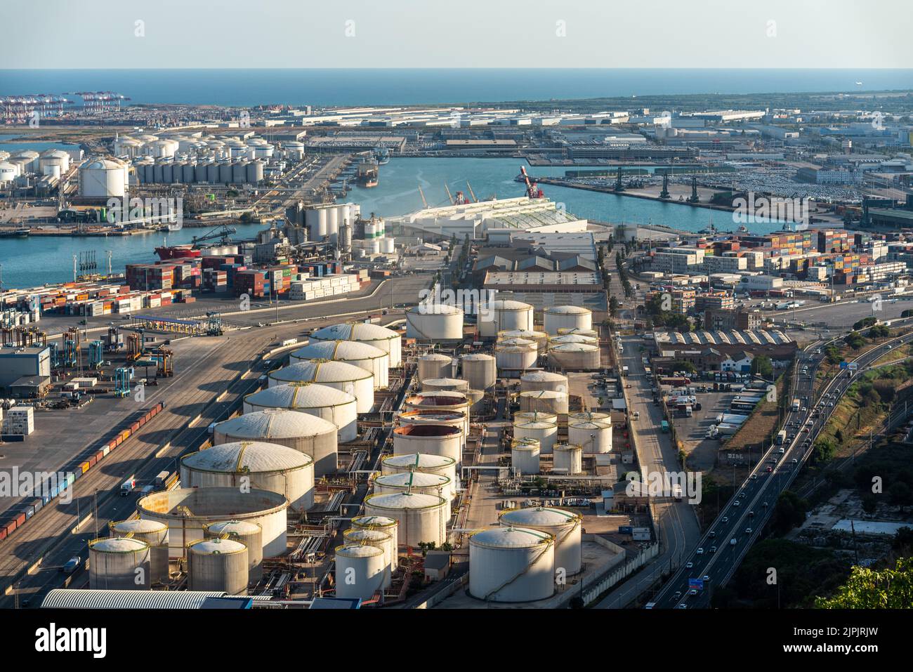 Barcelona Spain August 2022: Container ship being loaded and unloaded ...