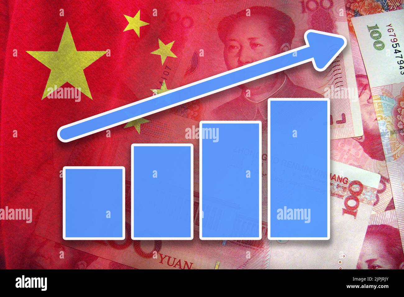 Economy Graph - Up Arrow, Cash Yuan Bills and Chinese Flag Stock Photo ...