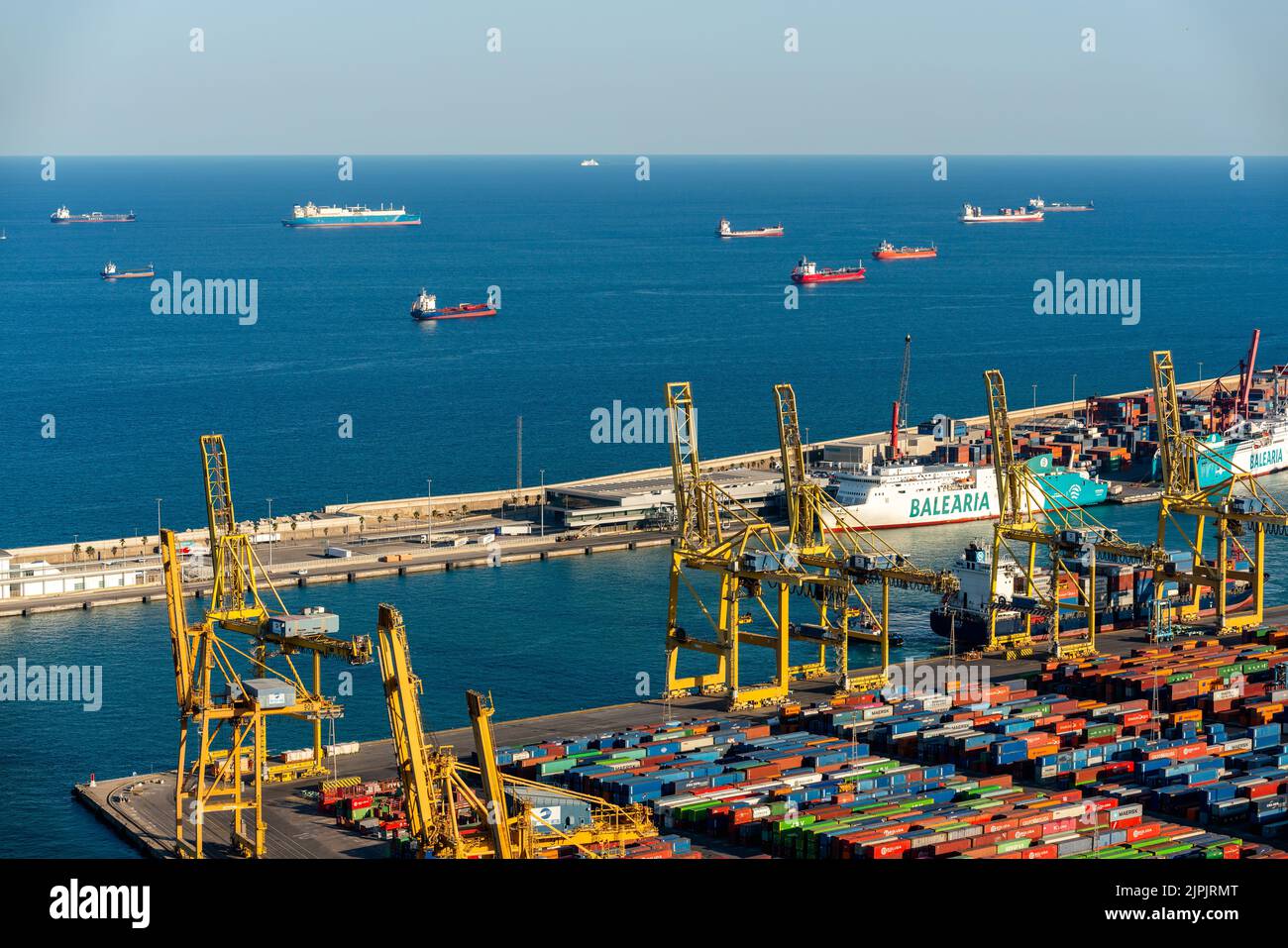 Barcelona Spain August 2022: Container ship being loaded and unloaded ...