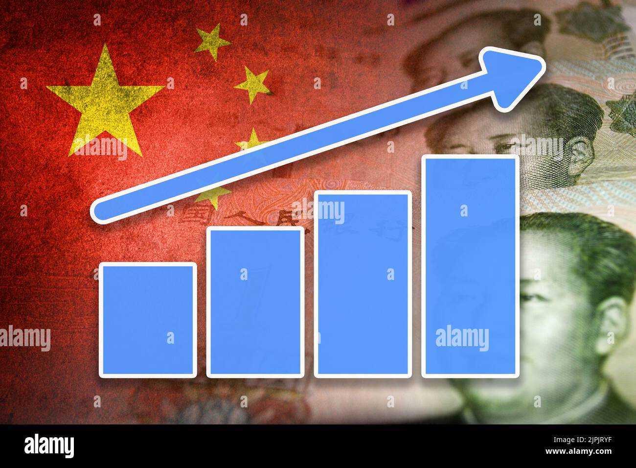 Economy Graph - Up Arrow, Cash Yuan Bills and Chinese Flag Stock Photo ...