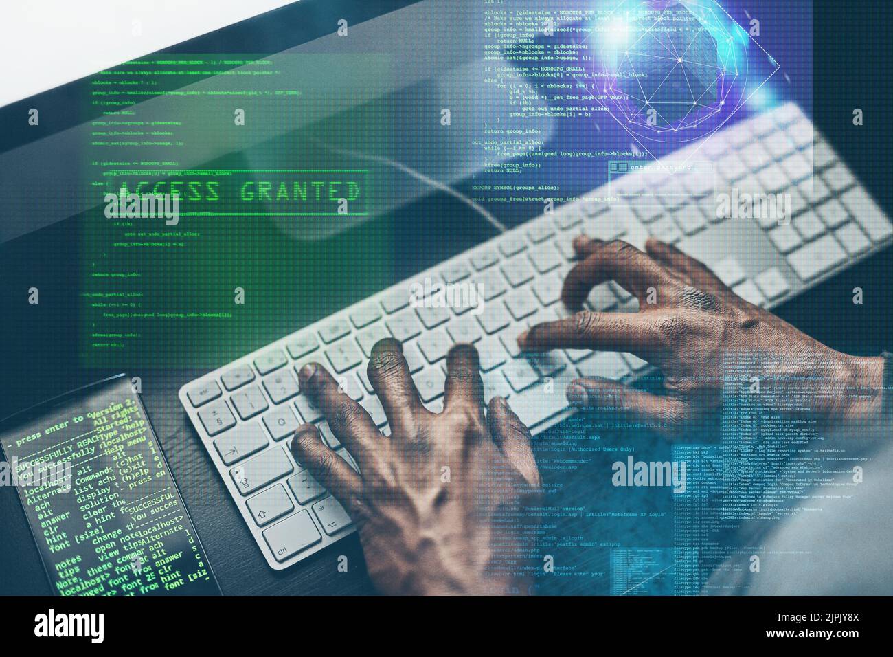 Fraudsters are out there. High angle shot of an unrecognisable hacker ...