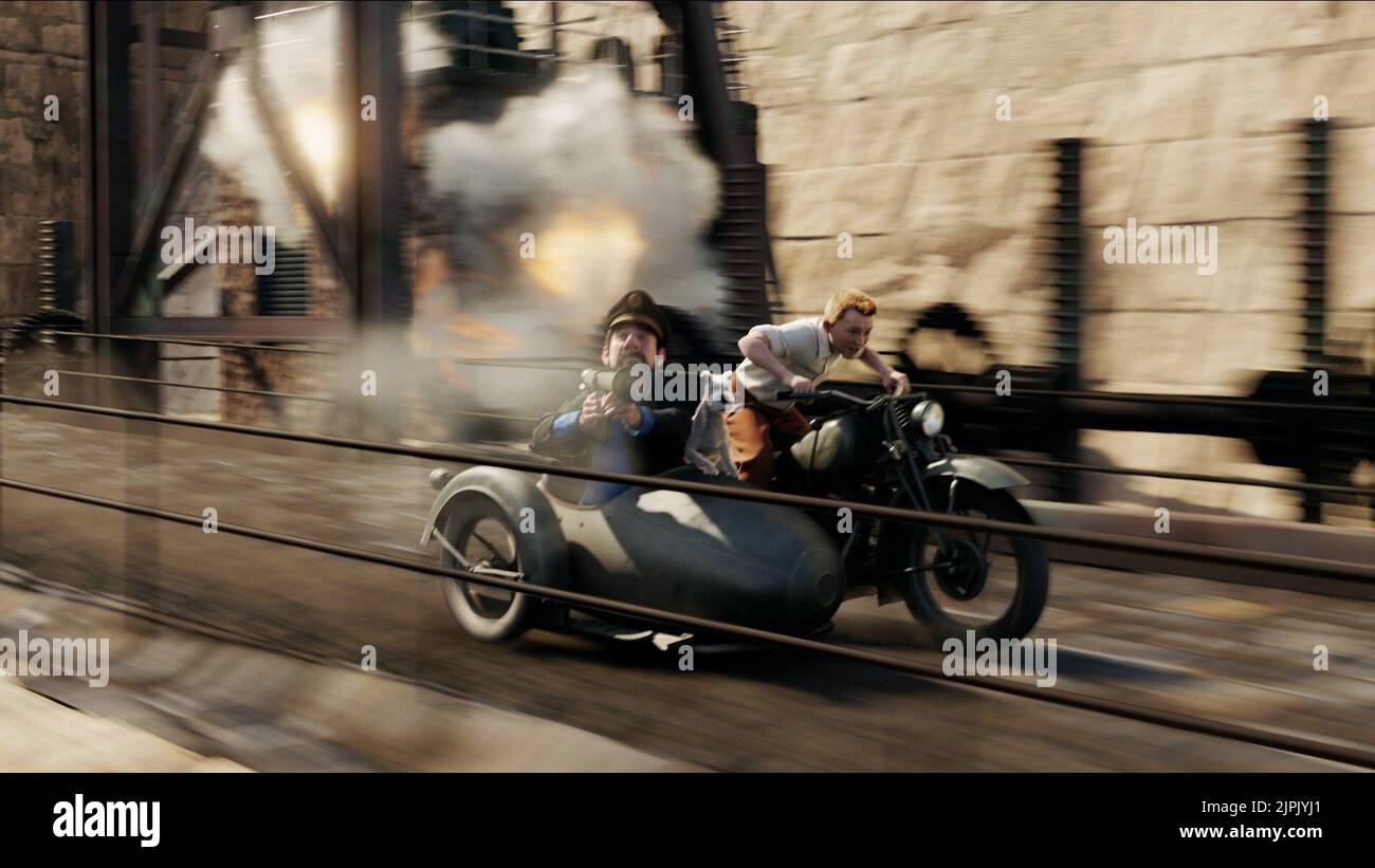 CAPTAIN HADDOCK, SNOWY, TINTIN, THE ADVENTURES OF TINTIN: THE SECRET OF THE UNICORN, 2011 Stock ...