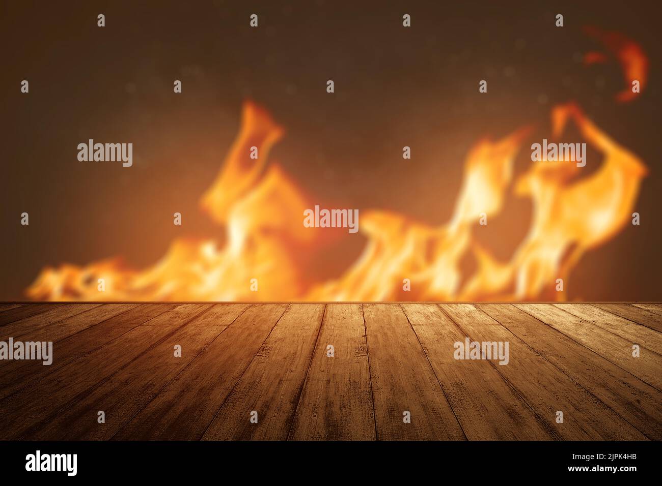 Wooden floor with fires and sparks with hot smoke background Stock ...
