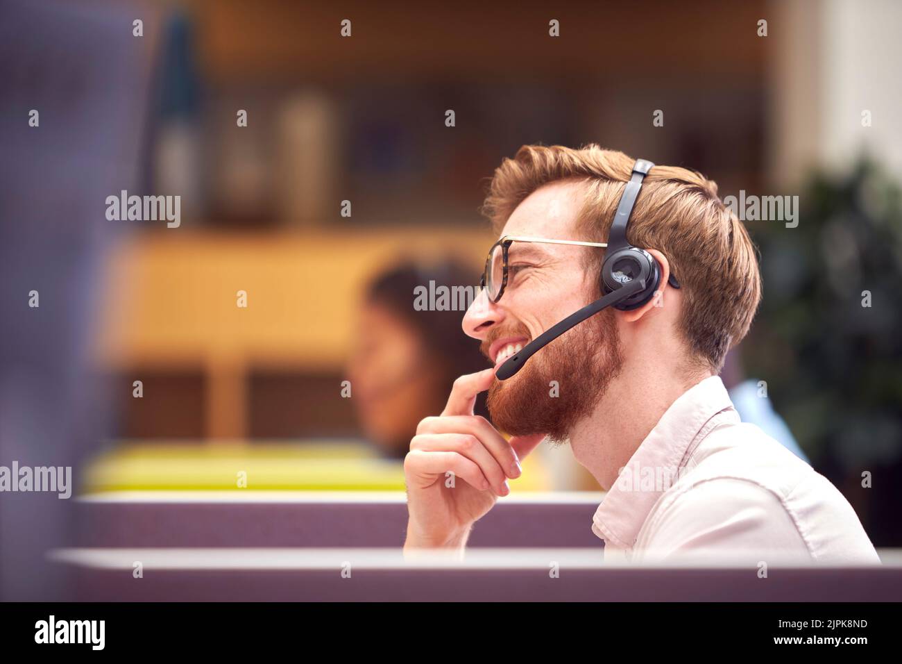 Call center office side view hi-res stock photography and images - Alamy