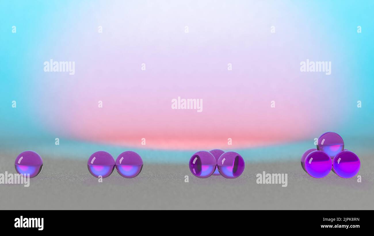 Purple gem balls lined with bright sun background, 3d illustration of ...
