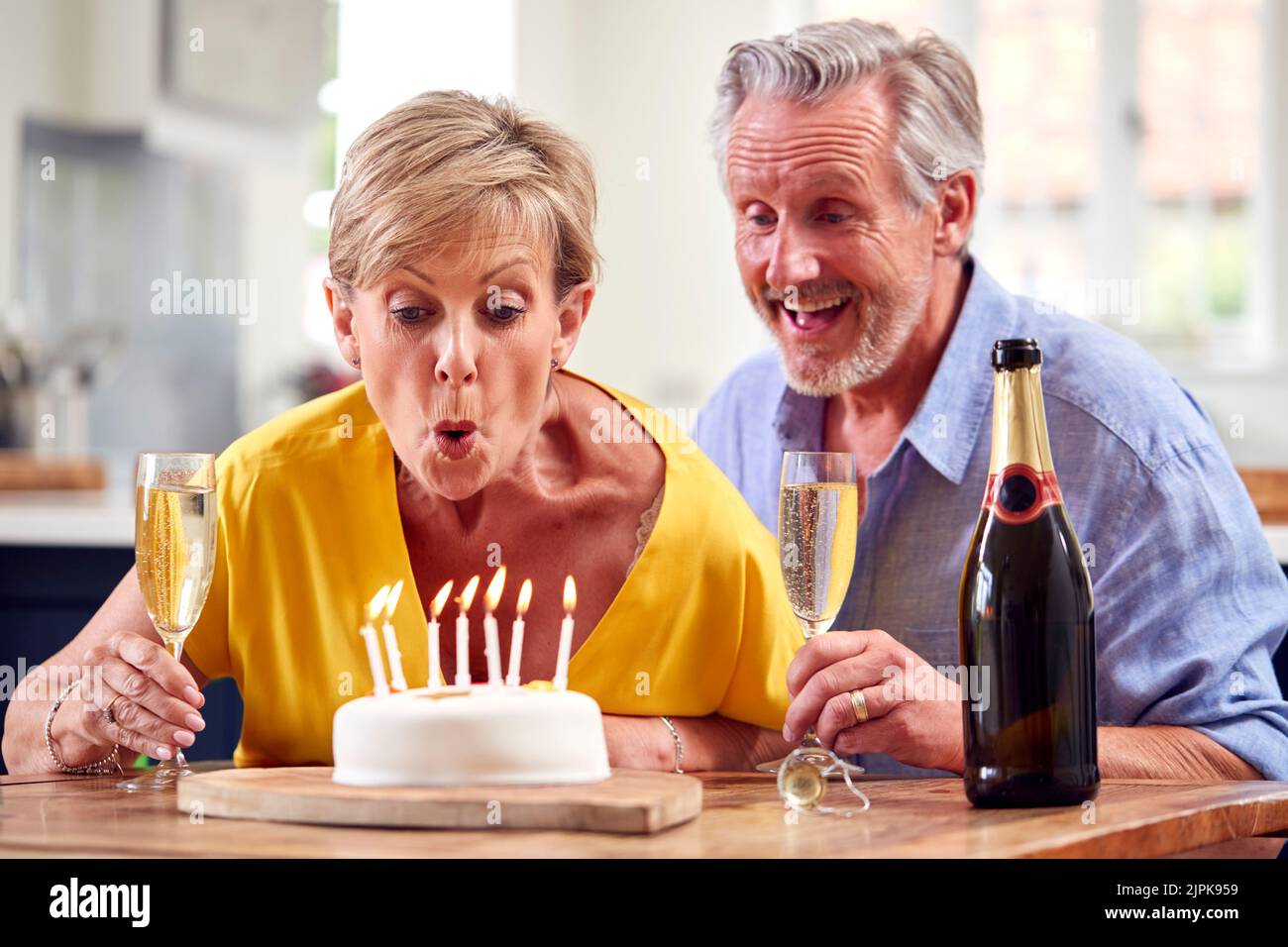 happy, celebrations, blow out, birthday cake, older couple, happies ...