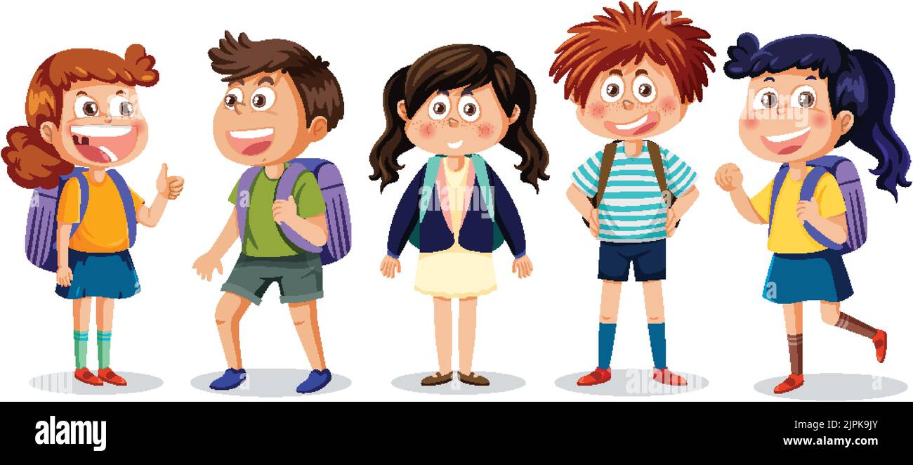 School kids cartoon characters set illustration Stock Vector Image ...