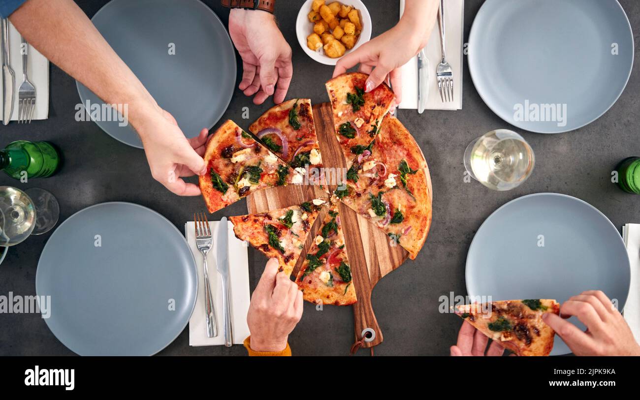 friends, pizza, sharing, take hold, friend, pizzas, contribution, take ...