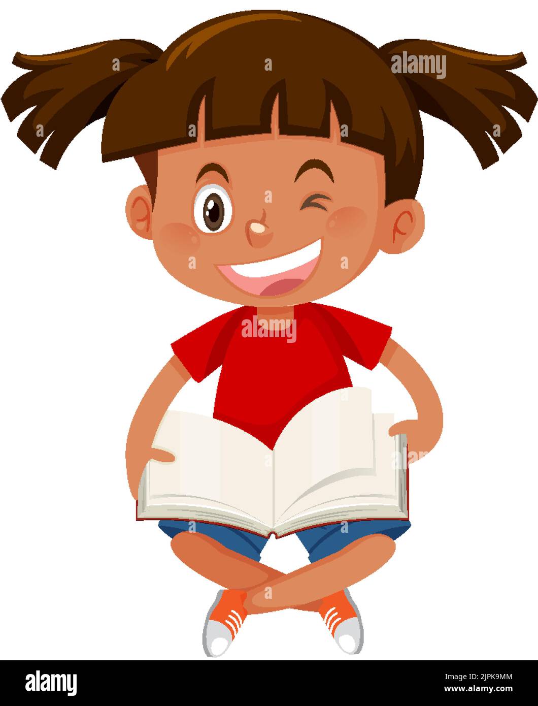 A happy girl reading book in cartoon style illustration Stock Vector ...