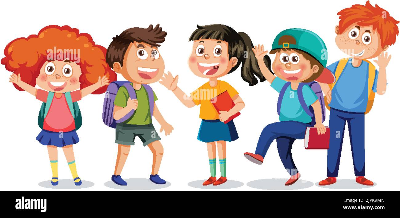 School kids cartoon characters set illustration Stock Vector Image ...