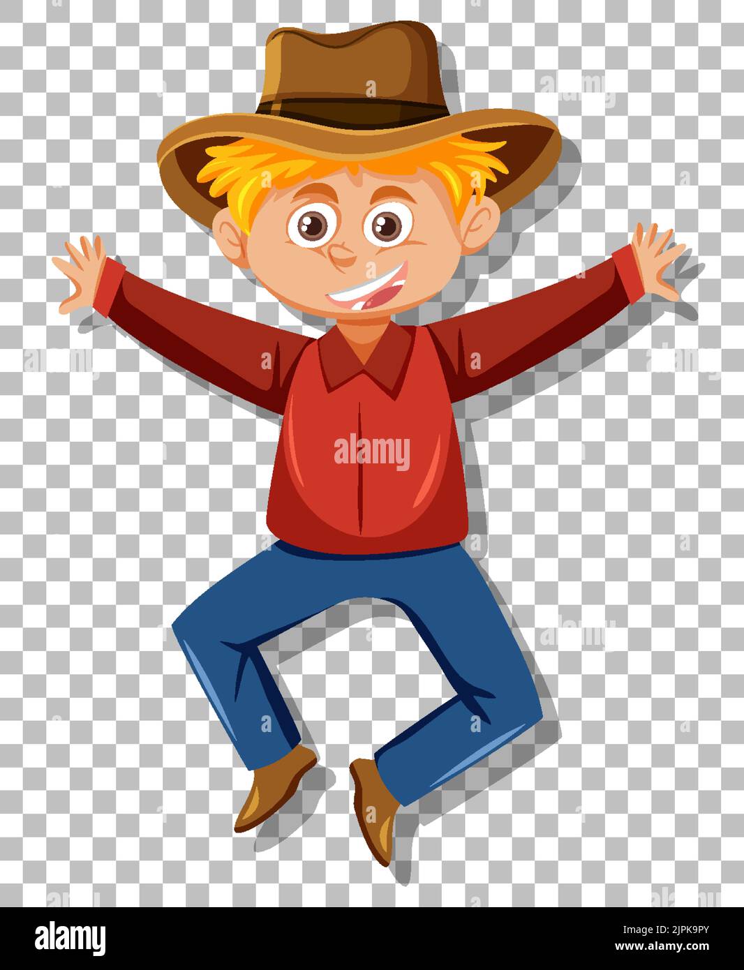 Happy young cowboy cartoon character on grid background illustration ...