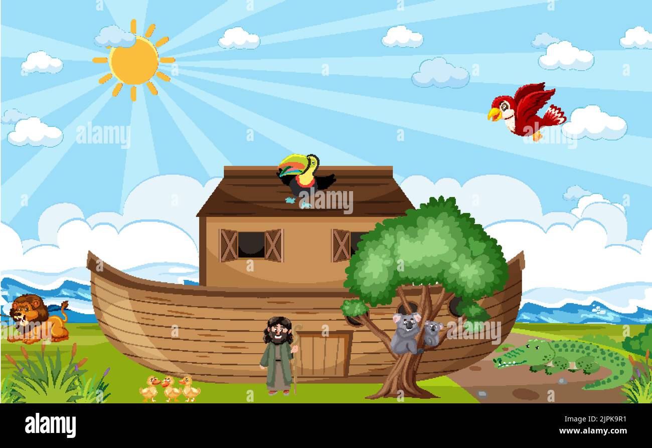 Noah's Ark with wild animals in nature scene illustration Stock Vector Image & Art - Alamy