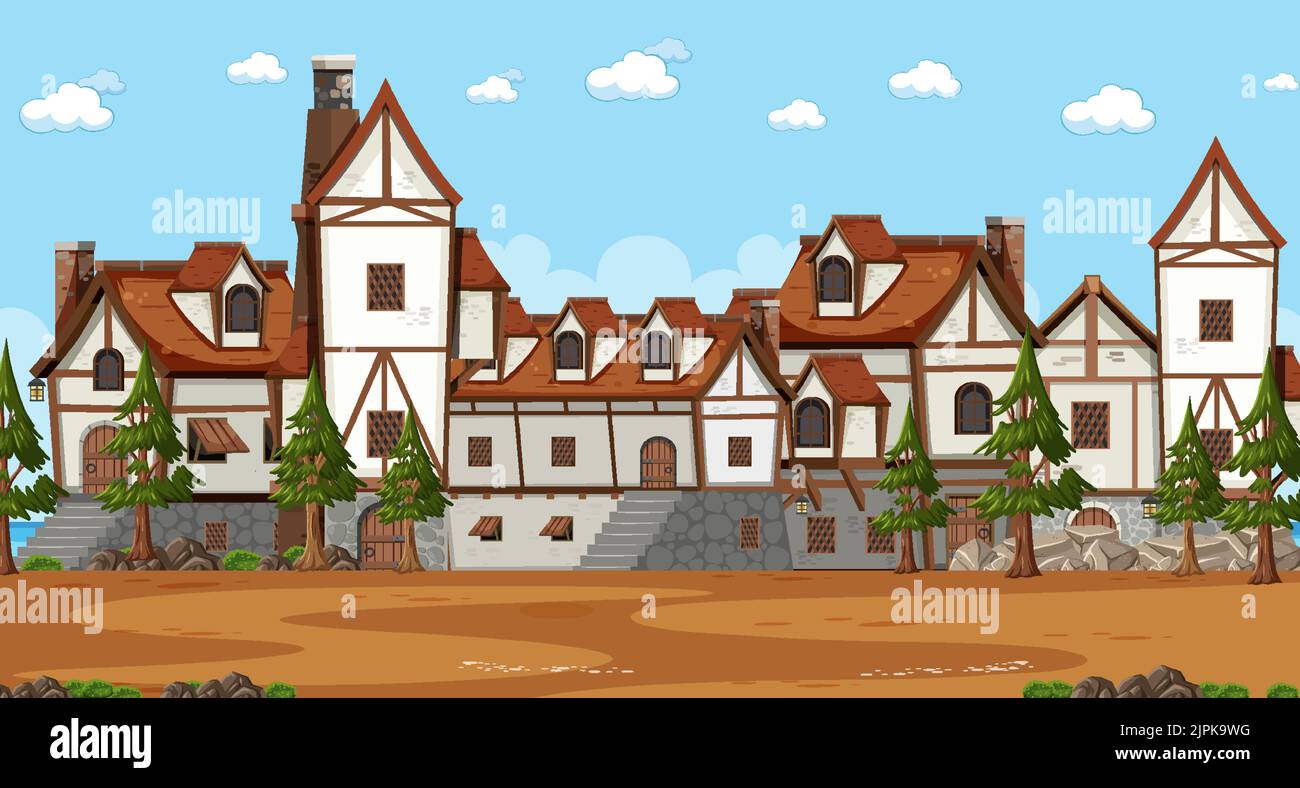 Ancient medieval village background illustration Stock Vector Image ...