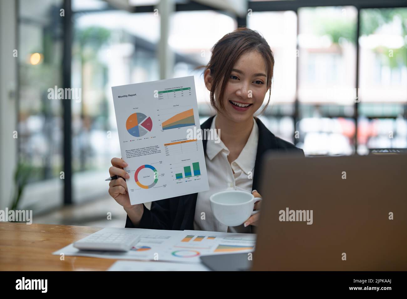 business woman presentation about statistics graphic of selling and ...