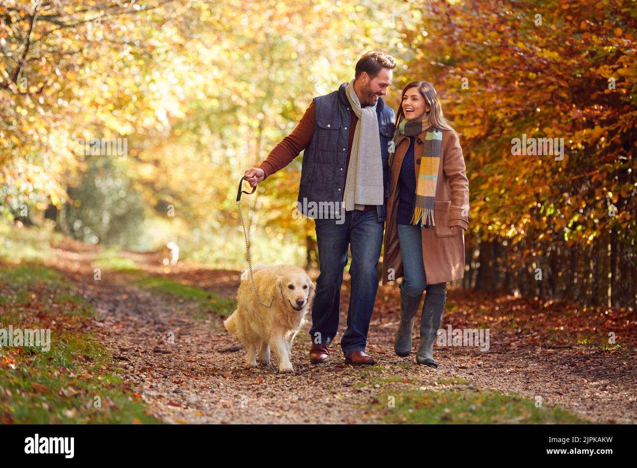 40s couple walking dog hi-res stock photography and images - Alamy