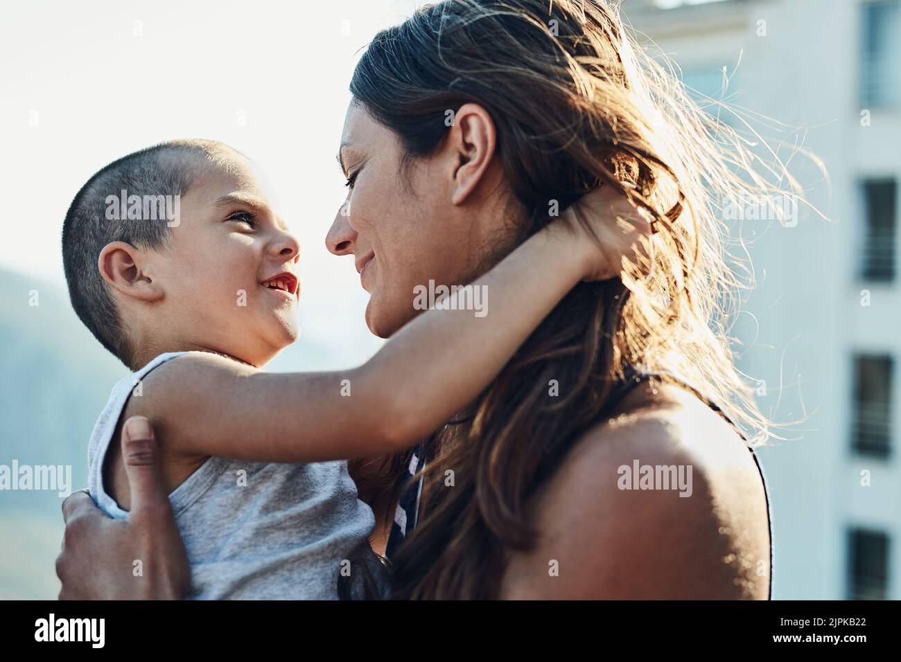 Mom loves you so much. a single mother spending time with her son Stock ...