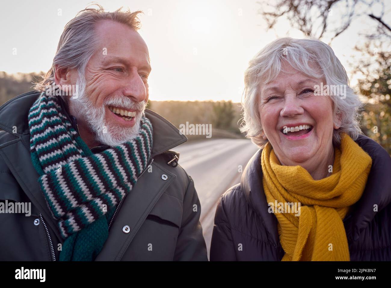 smiling, walk, older couple, smile, walks, older couples Stock Photo ...