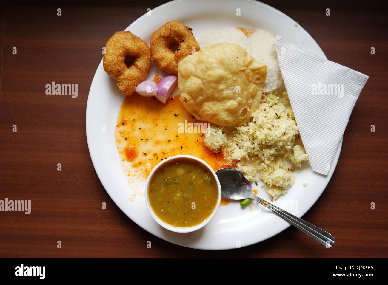 South Indian Breakfast Served in White Plate Stock Photo - Alamy