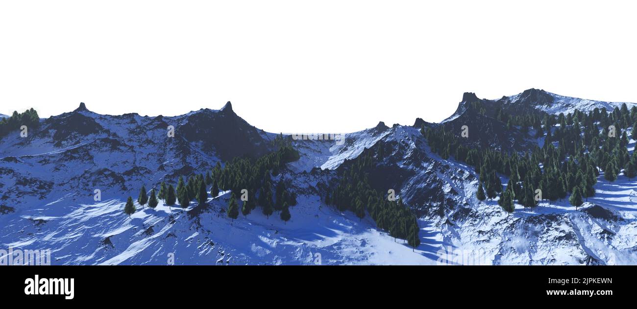 3D illustration snowy mountains Isolate on white background Stock Photo ...