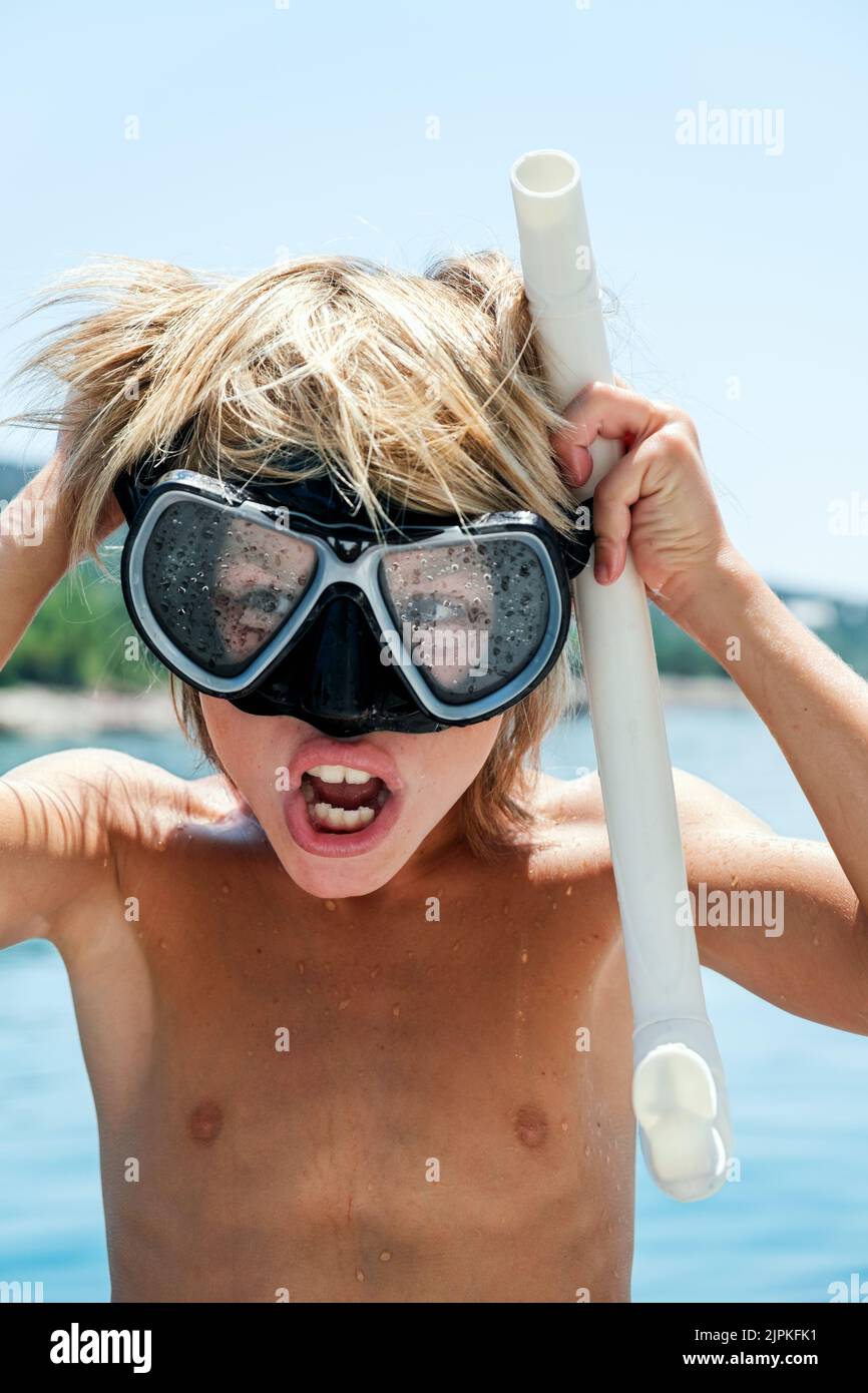 Goofy Scuba Diving Boy