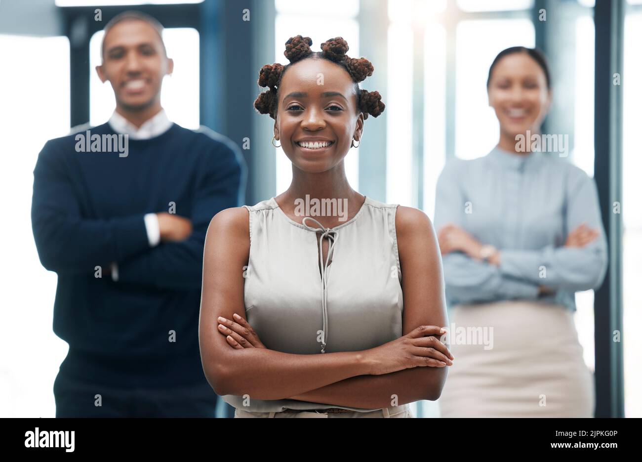 Leadership, female empowerment and proud business woman standing with ...
