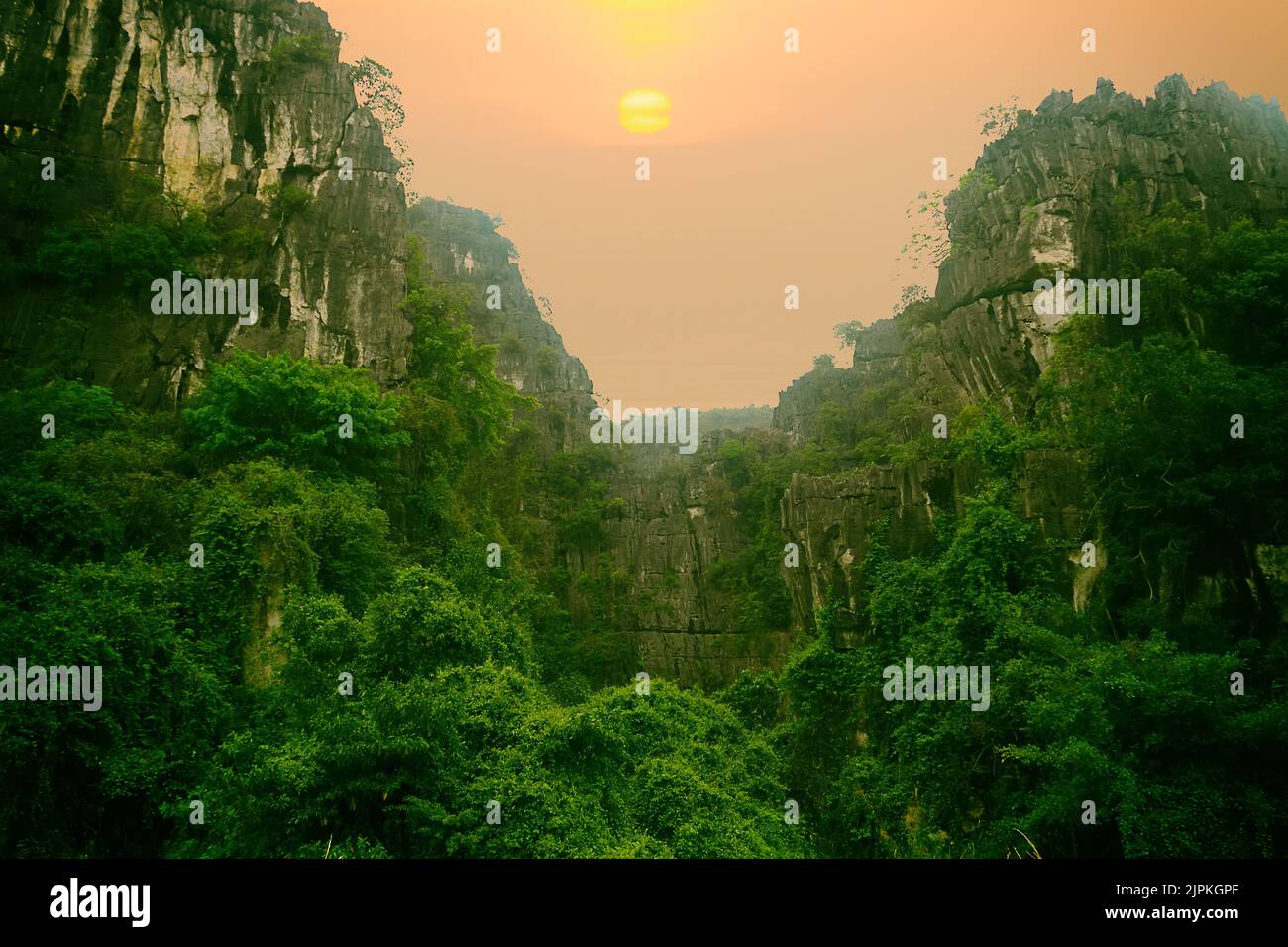 Vietnamese tropical nature (tropical winter). Forests and rocky cliffs ...
