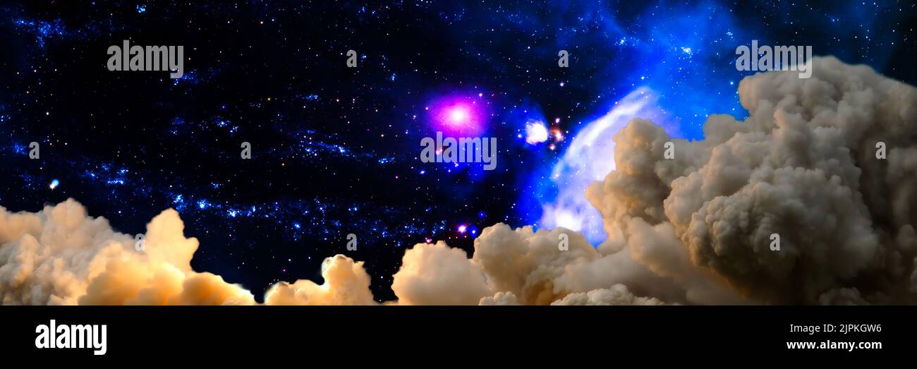 Night sky with clouds and stars.Abstract astronomical galaxy. Elements ...