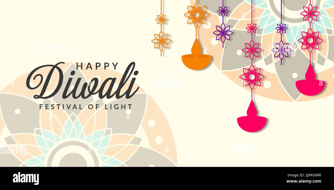 happy diwali flat design with diya decoration in the background Stock ...