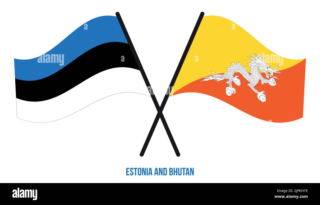 Estonia and Bhutan Flags Crossed And Waving Flat Style. Official Proportion. Correct Colors ...