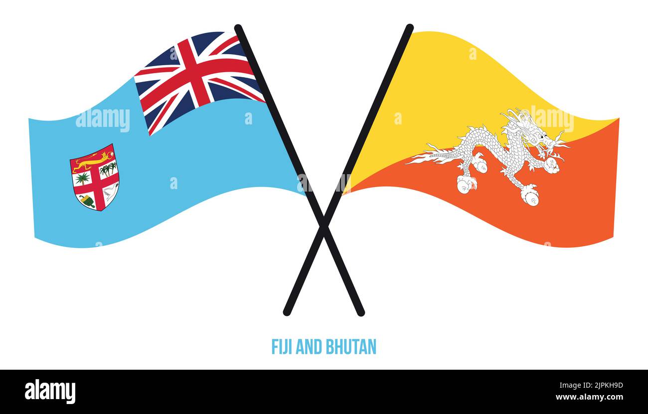 Fiji and Bhutan Flags Crossed And Waving Flat Style. Official ...