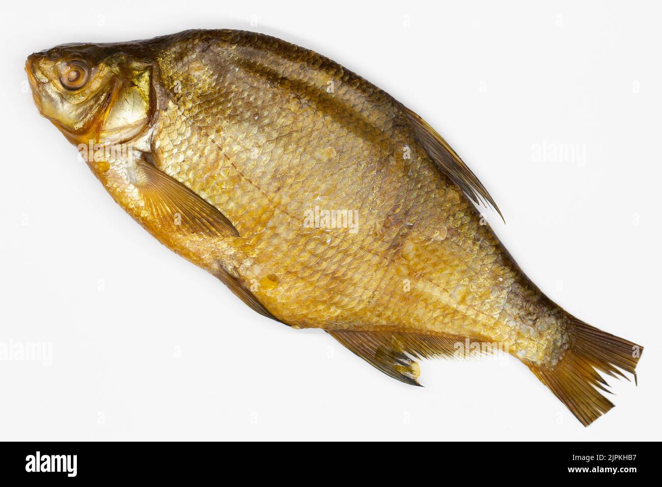 Fish Smoked bream. Isolated. Large dried salted river fish on a white ...