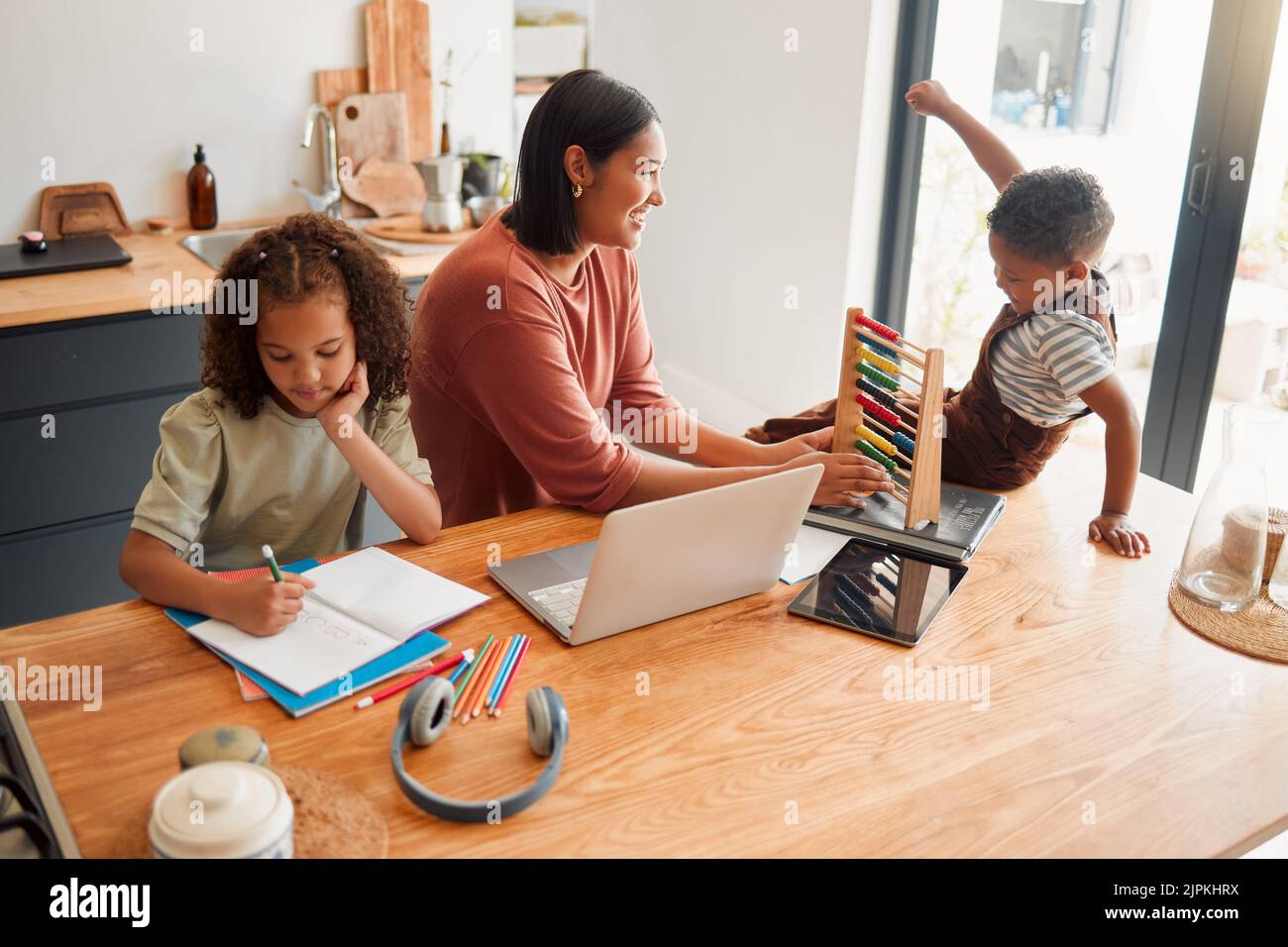 Homeschool, education and distance learning for children while mother ...