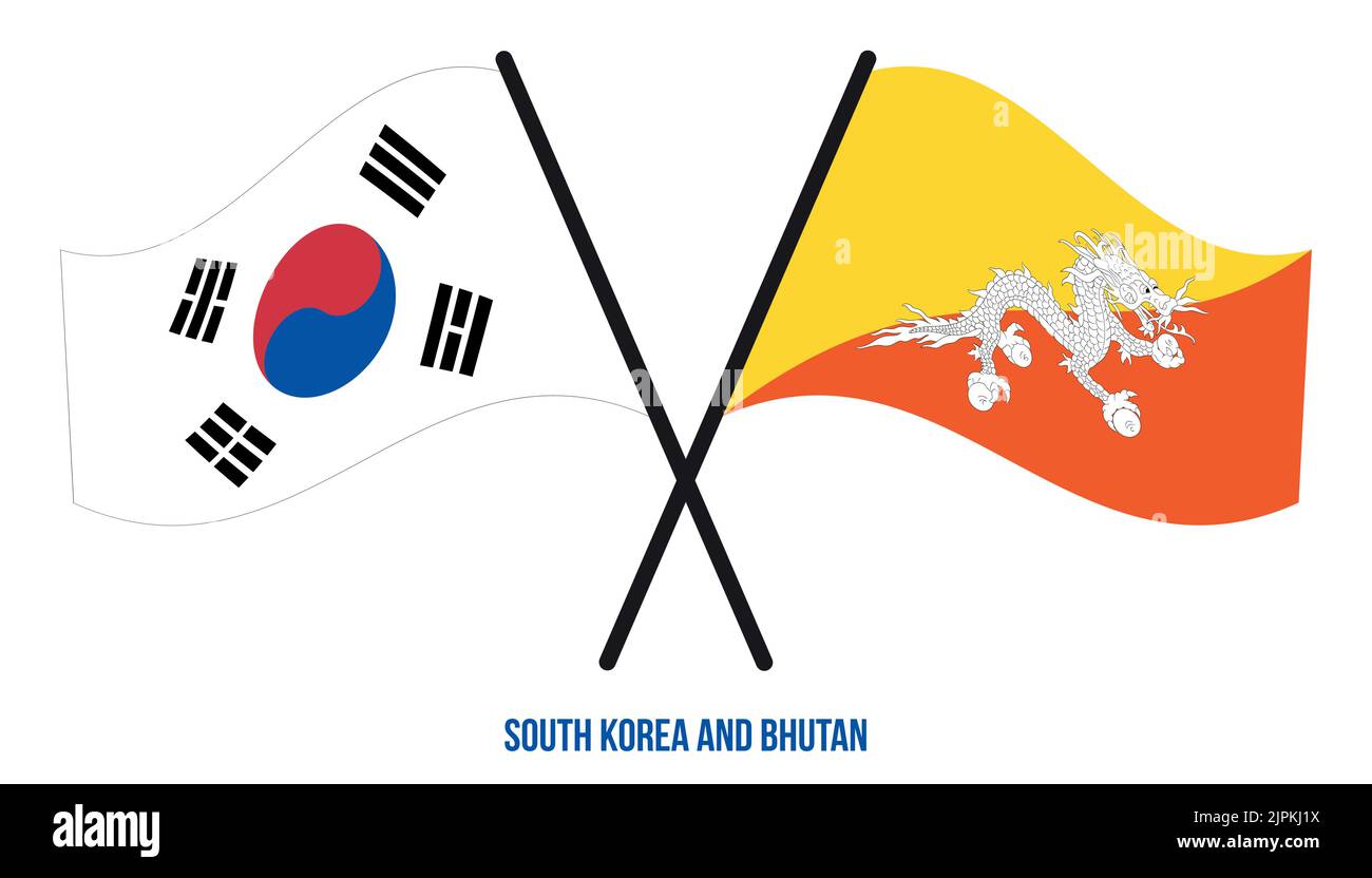 South Korea and Bhutan Flags Crossed And Waving Flat Style. Official Proportion. Correct Colors ...
