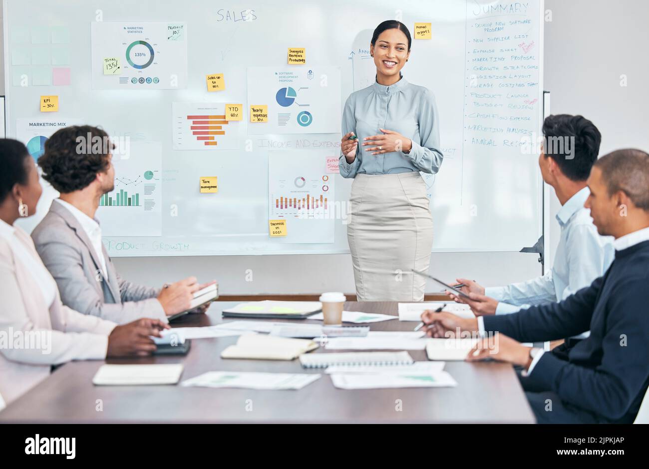 Presentation, workshop and training seminar with a young business woman ...