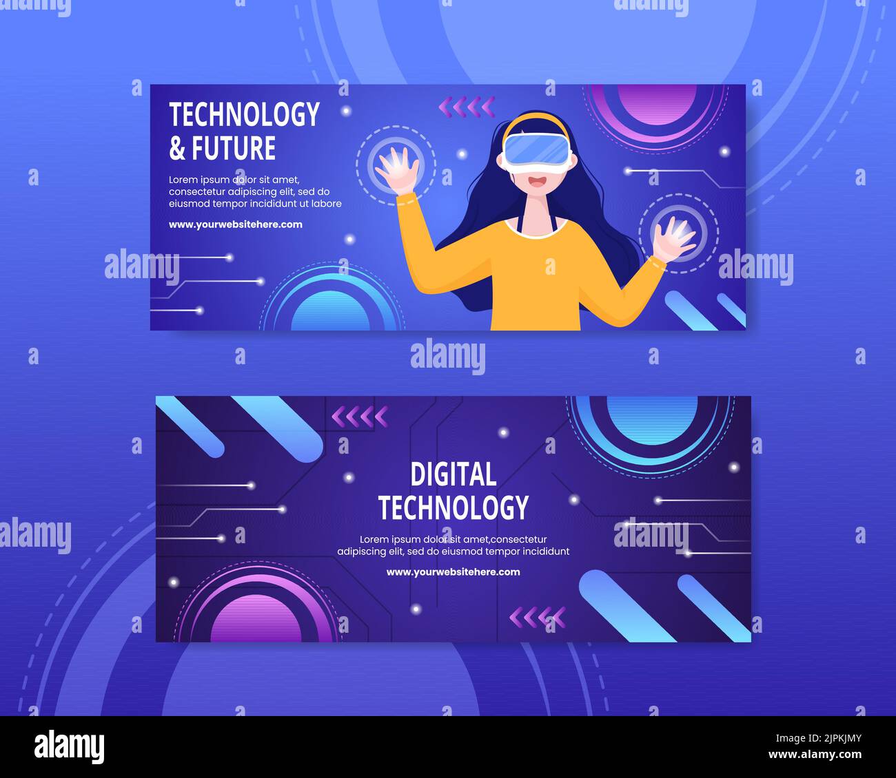 Technology Horizontal Banner Template Hand Drawn Cartoon Flat ...