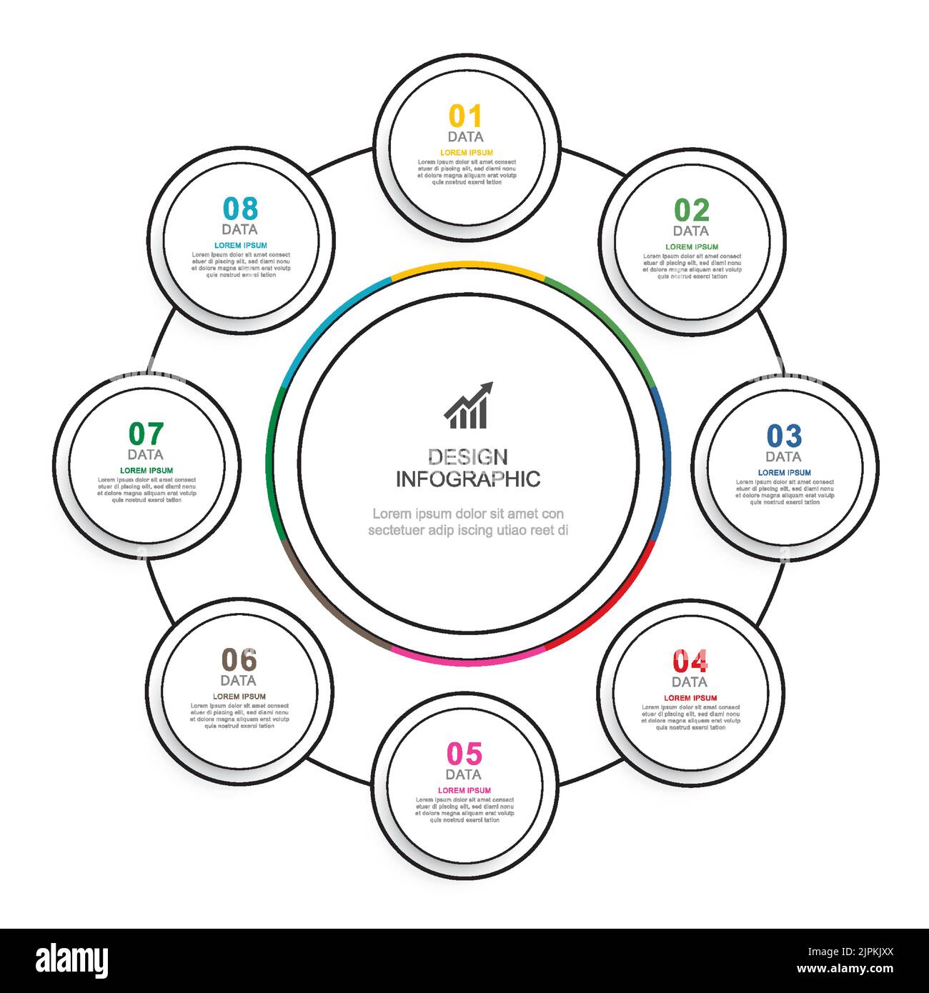 Infographics circle timeline with 8 number data template. Vector illustration abstract ...