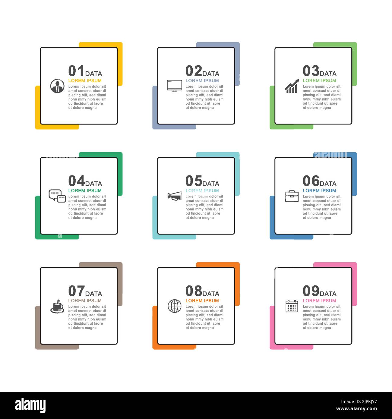 9 data infographics square index template. Vector illustration abstract ...